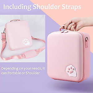 Acylulu Cute Cat Paw Carrying Case Compatible with Nintendo Switch - 21 Game Card Slot & Removable Shoulder Strap - Portable Hardshell Storage Bag for Switch Console Controller & Accessories