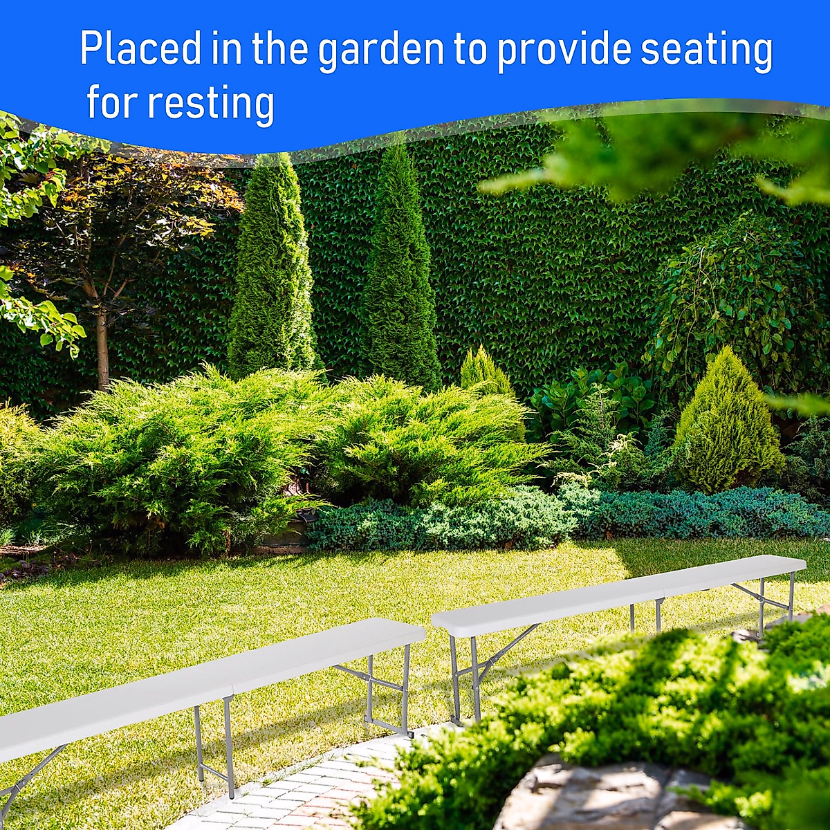 Soaoo 4 Pack 6ft Folding Bench Portable Foldable Bench Seat White Plastic Fold in Half Furniture Bench Seating with Carrying Handle for Indoor Outdoor Garden Camping Picnic Party Soccer Events