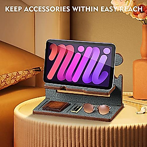 Gifts for Men,Leather Phone Stand Docking Station,Birthday Gifts for Him Dad Boyfriend Husband Guys,Watch Holder Desk Nightstand Organizer for Valentines Father's Day Anniversary Graduation from Wife