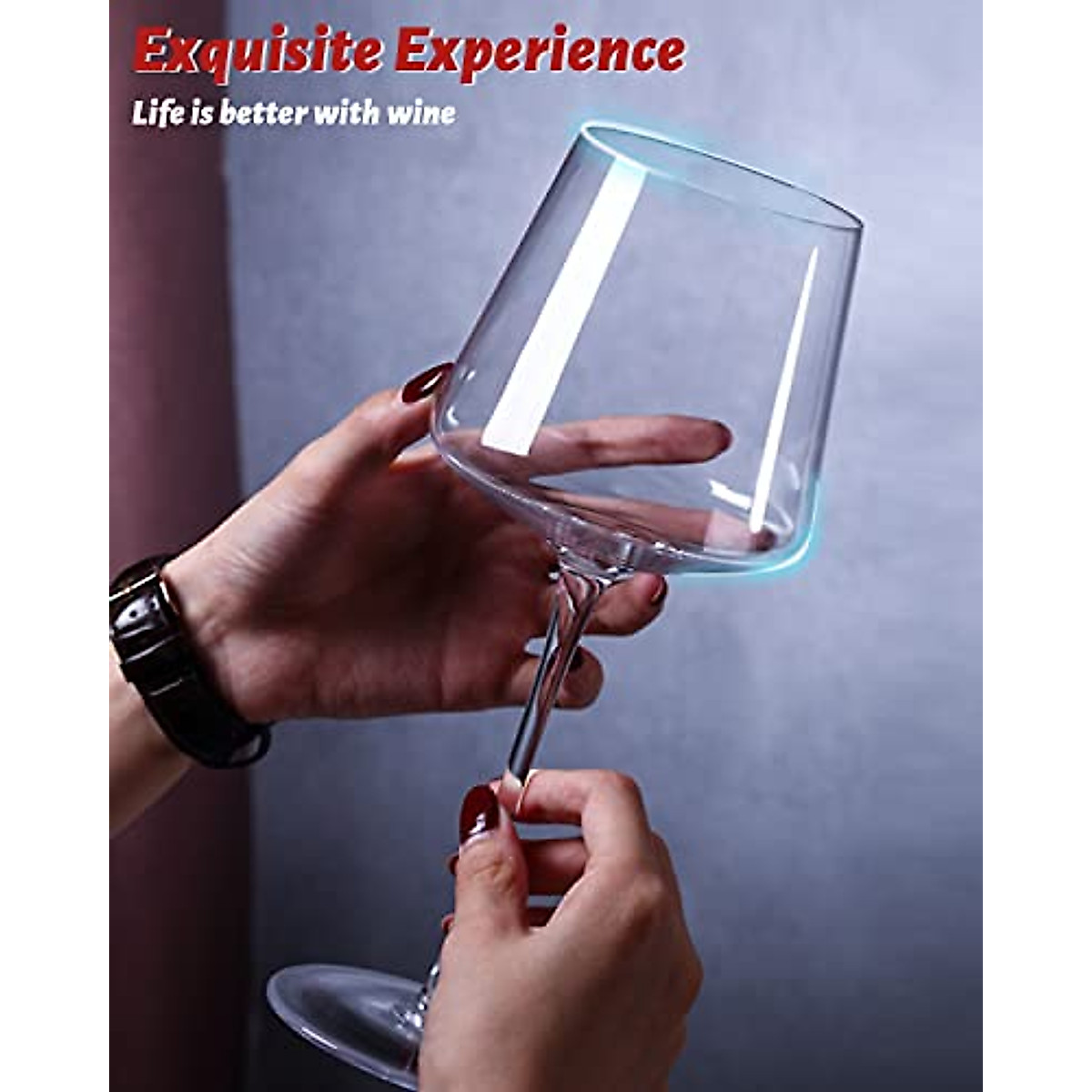 Physkoa Wine glasses set of 4 - Modern wine glasses with tall long stem, Crystal Square wine glasses with flat bottom,Big wine glasses for full-bodied wine,Wine gifts for Wedding,Bridal Shower 21OZ