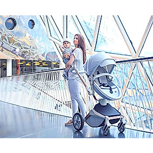 Hot Mom Baby Stroller 360 Degree Rotation Function, Pu Leather Baby Bassinet and Seat Combo Pushchai & Pram, Grey
