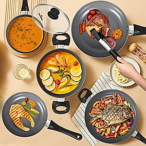 Flamingpan 8-Piece Nonstick Pots and Pans Sets,Kitchen Cookware with Ceramic Coating,Dishwasher Safe,Frying Pan Set with Lid, Induction pans set,Pot and Pan Set with Clearance,Suitable for Any Cooktop