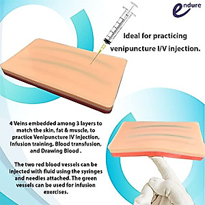 Endure Suture, I/V & Injection Training KIT, 50 Items, Durable Silicone Skin Suturing Pad with Tool Kit - Ideal for Any Medical Student, Veterinarian Students & Nurses. (for Education Only)