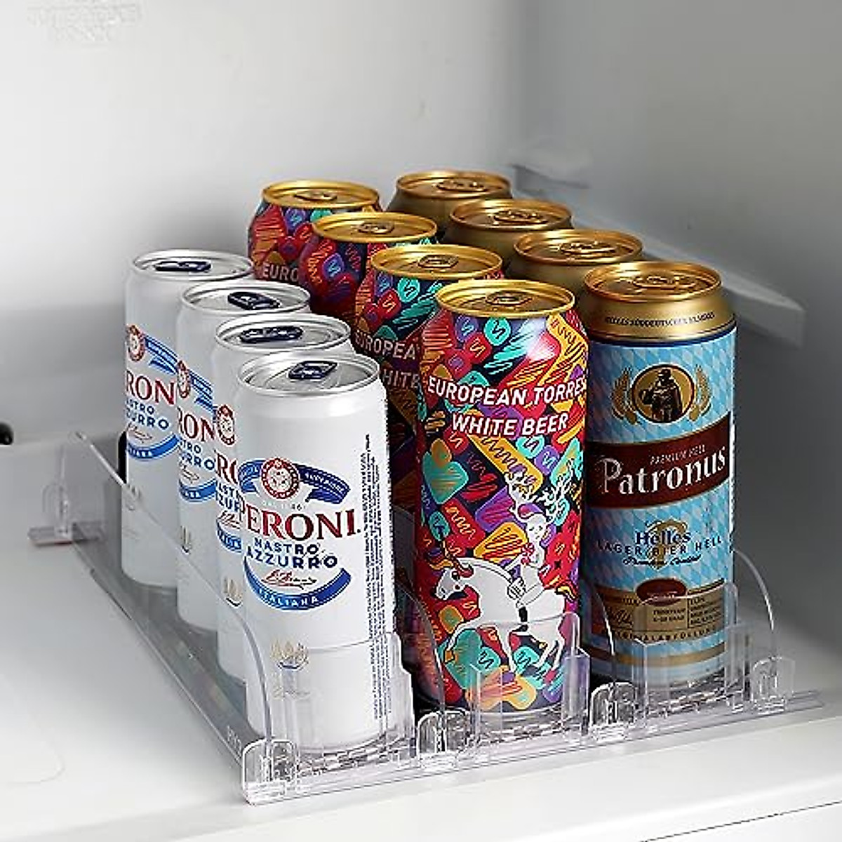 Soda Can Dispenser for Refrigerator 3 Rows, Soda Can Organizer with Automatic Pusher Glide - Drink Organizer for Fridge Perfect for Soda, Beer, and Other Beverages - Black