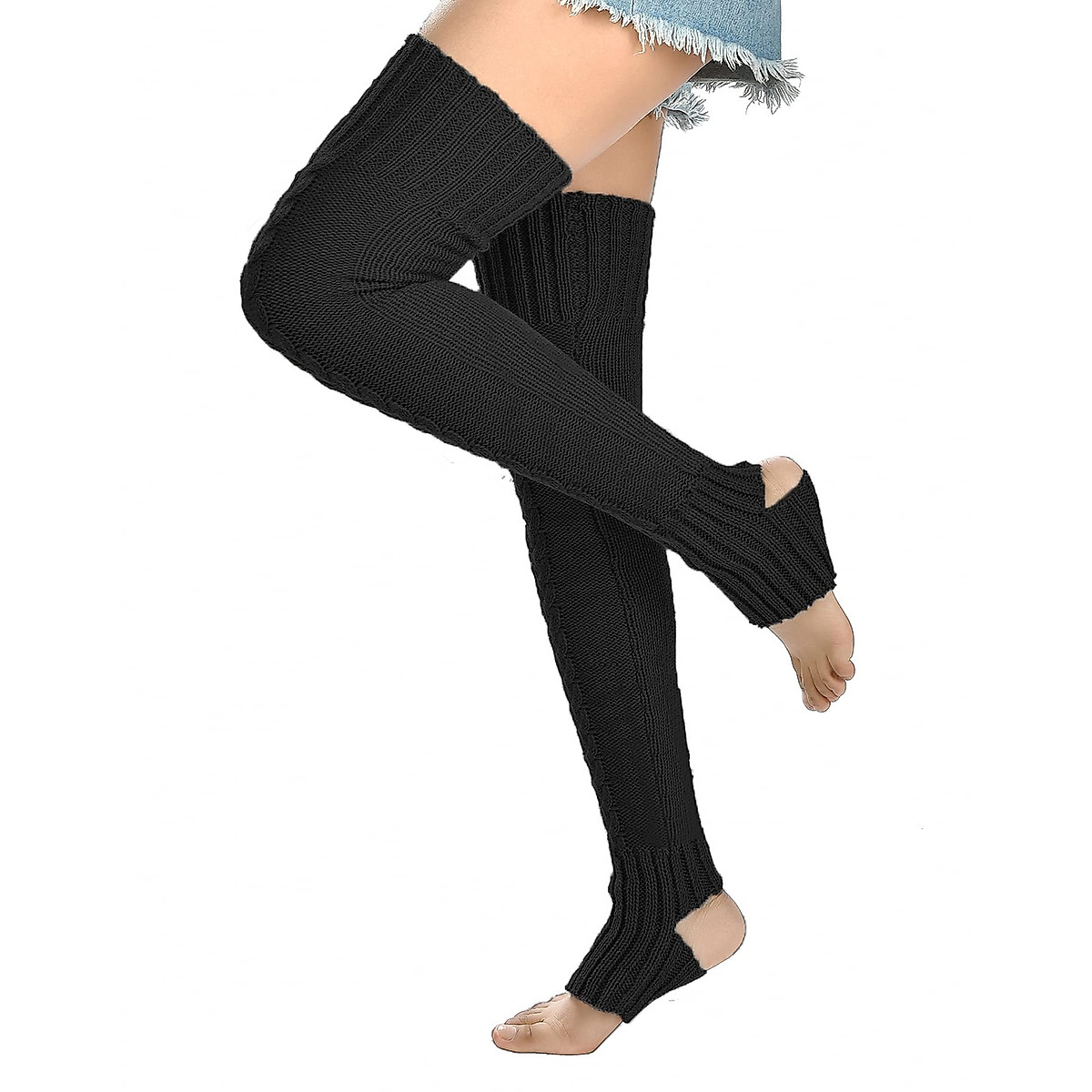 Women's Cable Knitted Thigh high Leg Warmers Extra Long Stirrup Over Knee High Warm Footless Socks Stockings