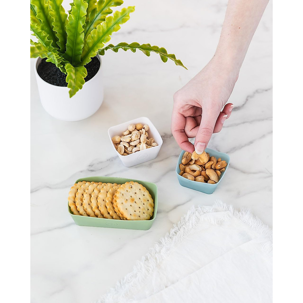 The Silicone Kitchen Reusable Silicone Bento Baking Cup, Non-Toxic, BPA Free, Dishwasher Safe Bento Box Accessories Lunch Box Dividers, Square and Rectangle, 24 Pack, Blue, White, Green