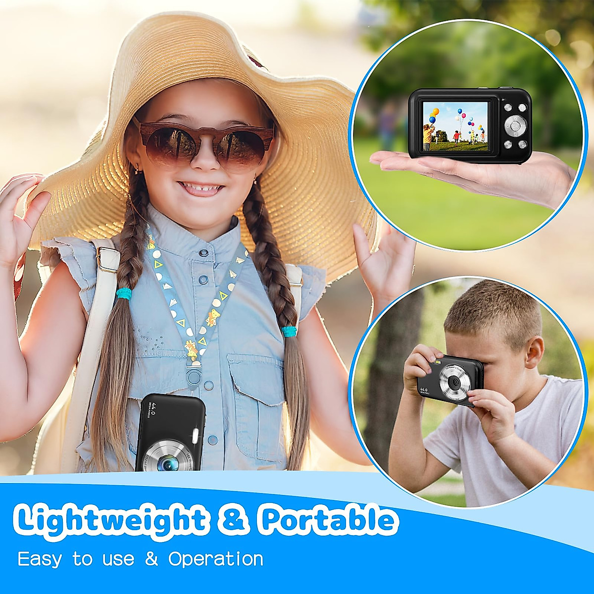 Digital Camera, Kids Camera with 32GB Card, FHD 1080P 44MP Vlogging Camera, 16X Zoom Point and Shoot Digital Camera Compact Portable Rechargeable Cameras for Teens Boys Girls Students Seniors