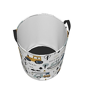 Lets Go Construction Vehicle Excavator Tractors Laundry Hamper with Durable Handle Waterproof Collapsible Laundry Basket Circular Dirty Clothes Storage Basket for Bathroom Bedroom College Dorm