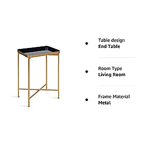 Kate and Laurel Celia Modern Tray Side Table, 18 x 12 x 26, Navy Blue and Gold, Foldable Rectangular End Table for Storage and Display