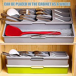 ORIJOYNA Kitchen Flatware Organizers - Drawer Organizer Tray Box Cutlery Expandable Organizer - for Kitchen Drawer Holding Flatware Spoons, Forks, Spatula (Grey)