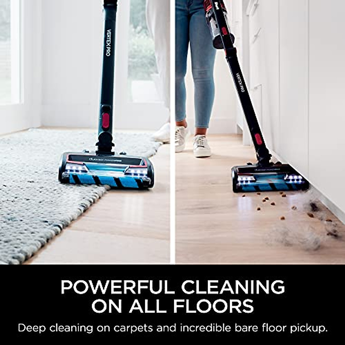 SHARK Shark IZ662H Vertex Pro Lightweight Cordless Stick Vacuum with IQ Display, DuoClean PowerFins & MultiFLEX, 60min Runtime, Black/Red (Renewed)