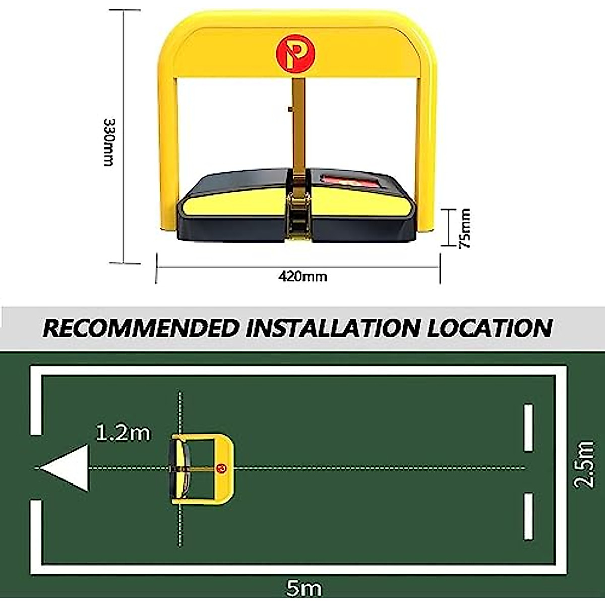 Parking Barrier Post Safety Bollard Remote Control Parking Lock, Automatic Barrier Alarmed Carport Tool Electric Parking Barrier, Mini Security Post for Driveways Carports, Parking Space Lock Folding
