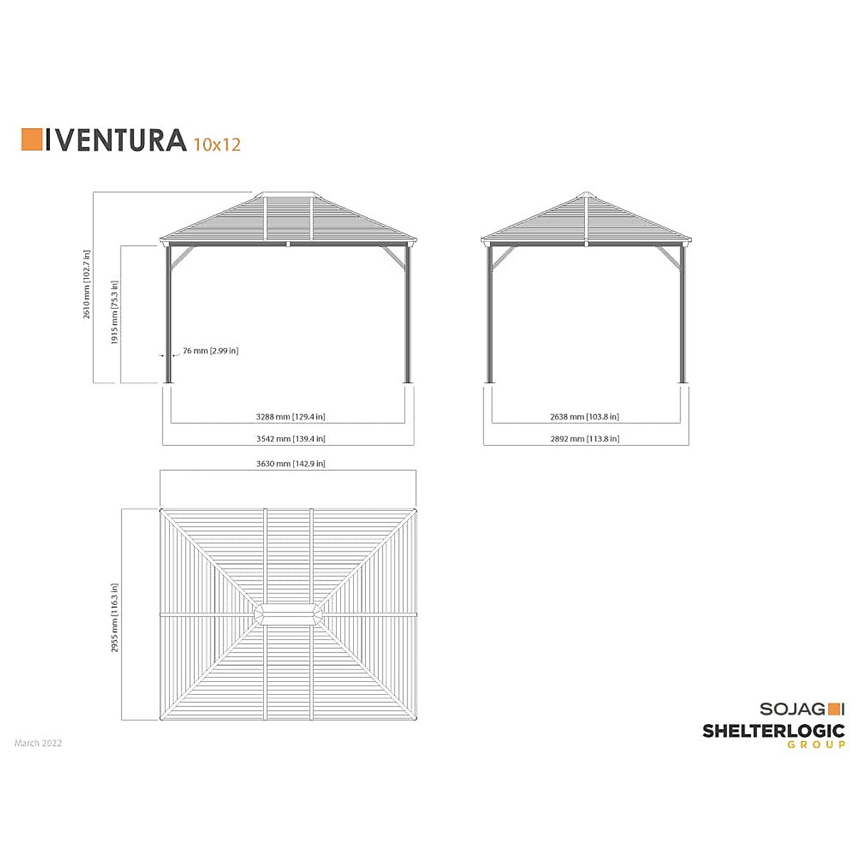Sojag 10' x 12' Ventura Hardtop Gazebo Outdoor Weather-Resistant Aluminum Frame Sun Shelter Dark Grey