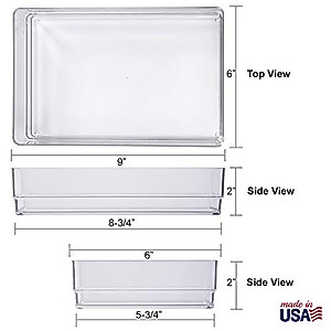 STORi SimpleSort 3-Piece Stackable Clear Drawer Organizer Set | 9" x 6" x 2" Rectangle Trays | Wide Makeup Vanity Storage Bins and Office Desk Drawer Dividers | Made in USA