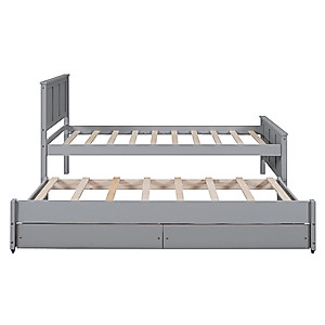 Merax Wood Bed with Trundle and 2 Drawers Twin Daybed Frame for Kids Teens Adults/No Box Spring Needed Grey