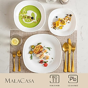 MALACASA Plates and Bowls Set for 12, Opal Glass Dinnerware Sets Chip Resistant, 36-Piece White Square Dinner Set with Plates, Dishes and Bowls, Dish Set Microwave Safe, Series Esmer