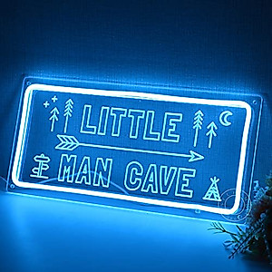 SYLHOME Little Man Cave LED Neon Light Sign Little Boy Nursery Room Wall Art Baby Toddler Kids Bedroom Living Room Hanging Decor Birthday Christmas Gifts 15.8"X7.5" USB Ice Blue