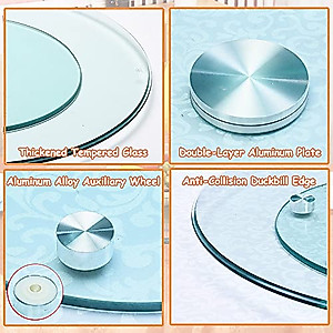 Transparent Rotating Serving Tray For Dining Table, 50-120CM Tempered Glass Lazy Susan Turntable, Round Table Top Rotating Tray Serving Plate With Anti-tilt Auxiliary Wheels Load Capacity 660Ib