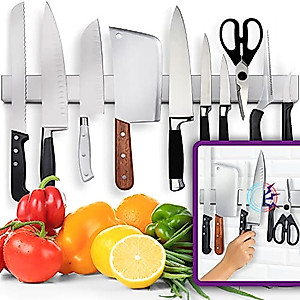 24 Inch Heavy-Duty Magnetic Knife Holder for Wall (Large Size) - Premium Stainless Steel Magnetic Knife Strip - Professional Space-Saving Knife Bar With Powerful Magnetic Pull Force (Upgraded Version)