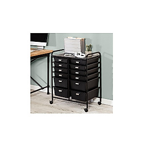 Metal Rolling Storage Cart with 12 Drawers - Black, Metal Rolling Storage Cart with 12 Plastic Drawers, Dimensions: 25.25 x 15.25 x 31.75, made of Metal MATERIAL.