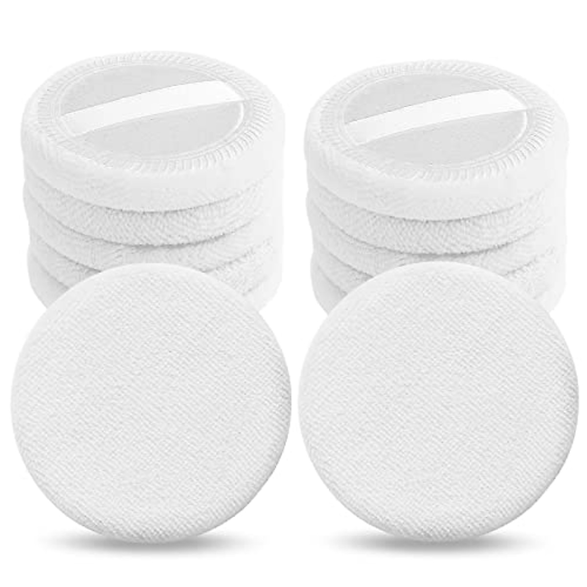 Sibba Loose Powder Puff 12 Pieces Round Velour Face Makeup Compact Body Container Setting Pressed Blending Foundation Cream Make Up Ribbon Strap Sponge Cushion Applicator (White)
