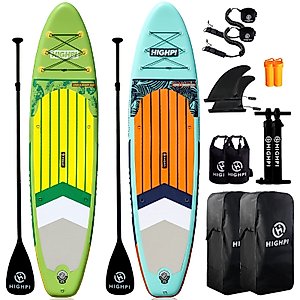Highpi Inflatable Stand Up Paddle Boards, 10'6''x31''x6'' SUP with Accessories Backpack Anti-Slip Deck, Leash, Adjustable Paddle and Hand Pump, Waterproof Bag, Standing Boat for Youth & Adult