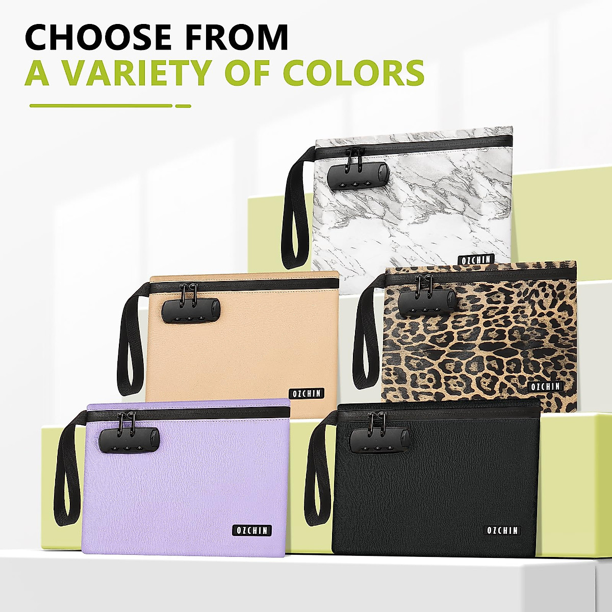 OZCHIN Smell Proof Bag with Combination Lock 10 X 7 inchs Locking Bag PU Leather Waterproof Lockable Case Great Gift Ideal