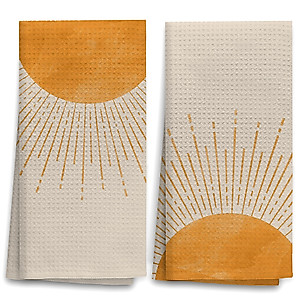 OHSUL Boho Golden Sun Sunrise Sunset Sunshine Highly Absorbent Kitchen Towels Dish Towels Dish Cloth Set of 2,Boho Minimalist Hand Towels Tea Towel for Bathroom Kitchen Decor,Boho Lover Gifts