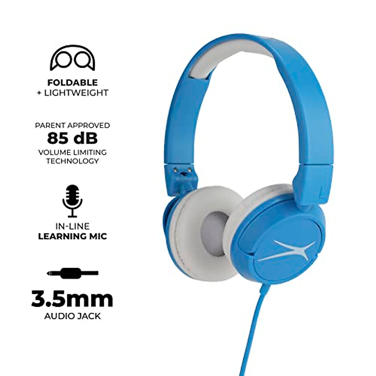 Altec Lansing Over The Ears Kids Headphones - Volume Limiting Technology for Developing Ears, Ages 6-9, Perfect for Learning from Home, Blue