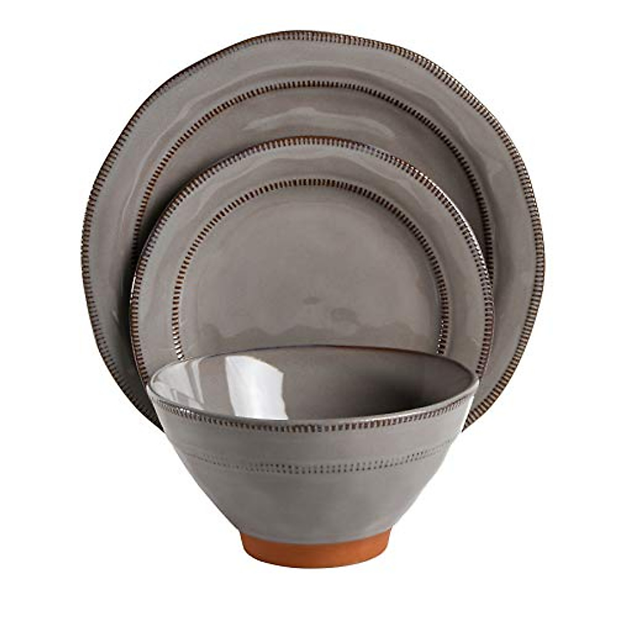 Gibson Elite Terranea Round Reactive Glaze Terra Cotta Dinnerware Set, Service for Four (12pcs), Grey