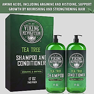 Viking Revolution Tea Tree Shampoo and Conditioner Set - Hydrates, Moisturizes & Soothes Dry and Itchy Scalps - With Natural Tea Tree Oil - 17 oz