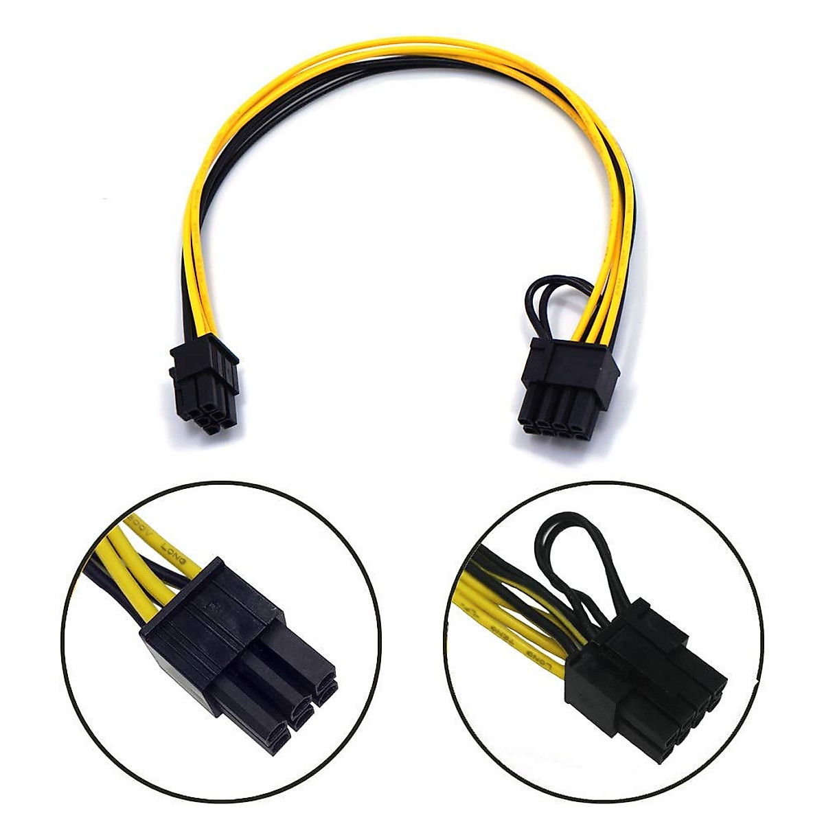 6 Pin Male to 8 Pin (6+2) Male PCIe Adapter Power Cable PCI Express Extension Cable (24 Inch)