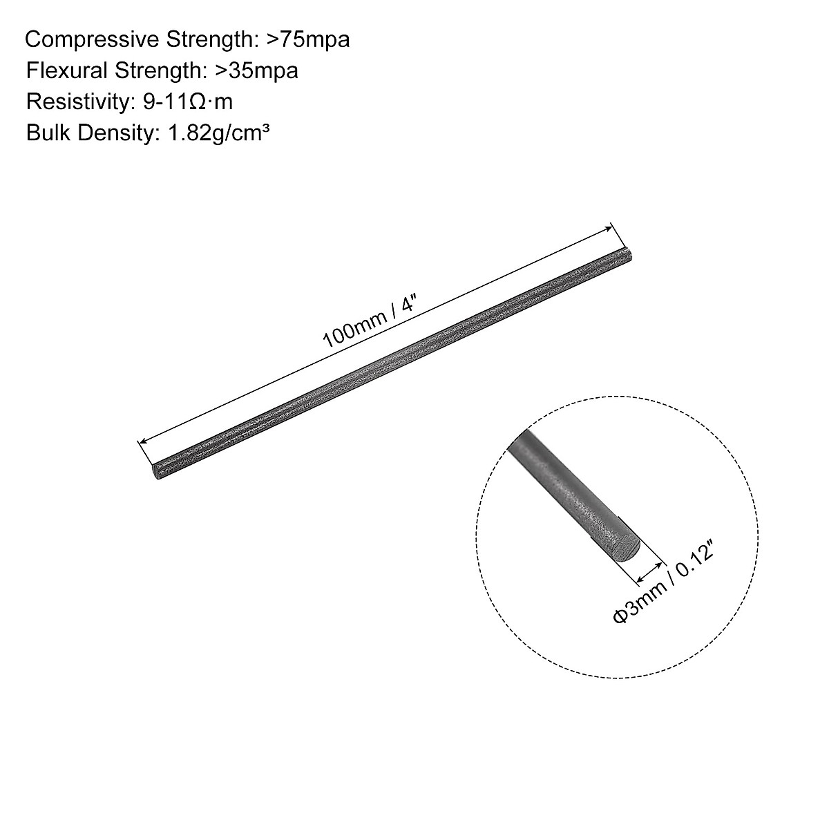 PATIKIL Graphite Rod Graphite Stirring Rod Cylinder Stick Carbon Rod 100x3mm Black for Electrode, Melting Casting, Crucibles, Pack of 10