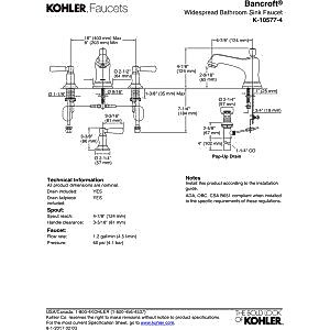 KOHLER 10577-4-SN Bancroft Widespread Bathroom Sink Faucet, 1.2 gpm, Vibrant Polished Nickel