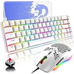 60% Mechanical Gaming Keyboard and Mouse Combo RGB Backlight Ultra-Compact Ergonomic Anti-ghosting 68 Keys 6400DPI Silent Honeycomb Mice Type-C Wired for Computer Mac Gamer