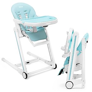 PAPAMIA Baby High Chair for Toddlers, Folding Portable Infant Feeding Dining Chair, 5-Level Height Adjust Easy-to-Clean Baby Chair with Safety Buckle (Blue)