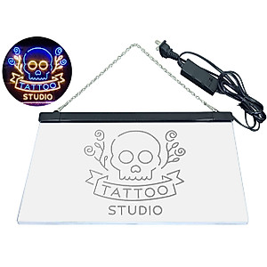 ADVPRO Tattoo Studio Skull Display Wall Décor Dual Color LED Neon Sign Blue & Yellow 12" x 8.5" st6s32-i2297-by