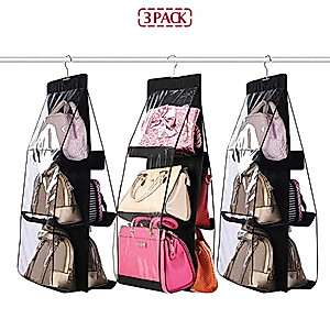 3 Pack Hanging Purse Organizer Handbag Hanger Storage Organizer Bags Holder for Closet Bedroom, Black
