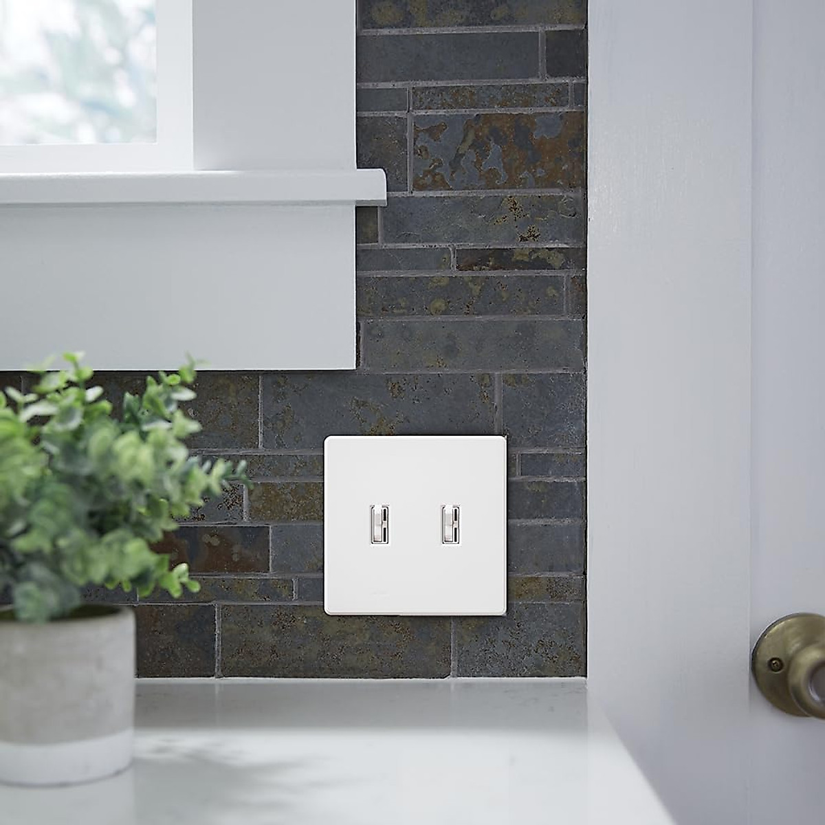 Lutron Fassada 2 Gang Wallplate for Toggle-Style Dimmers and Switches, FG-2-WH, White (1-Pack)