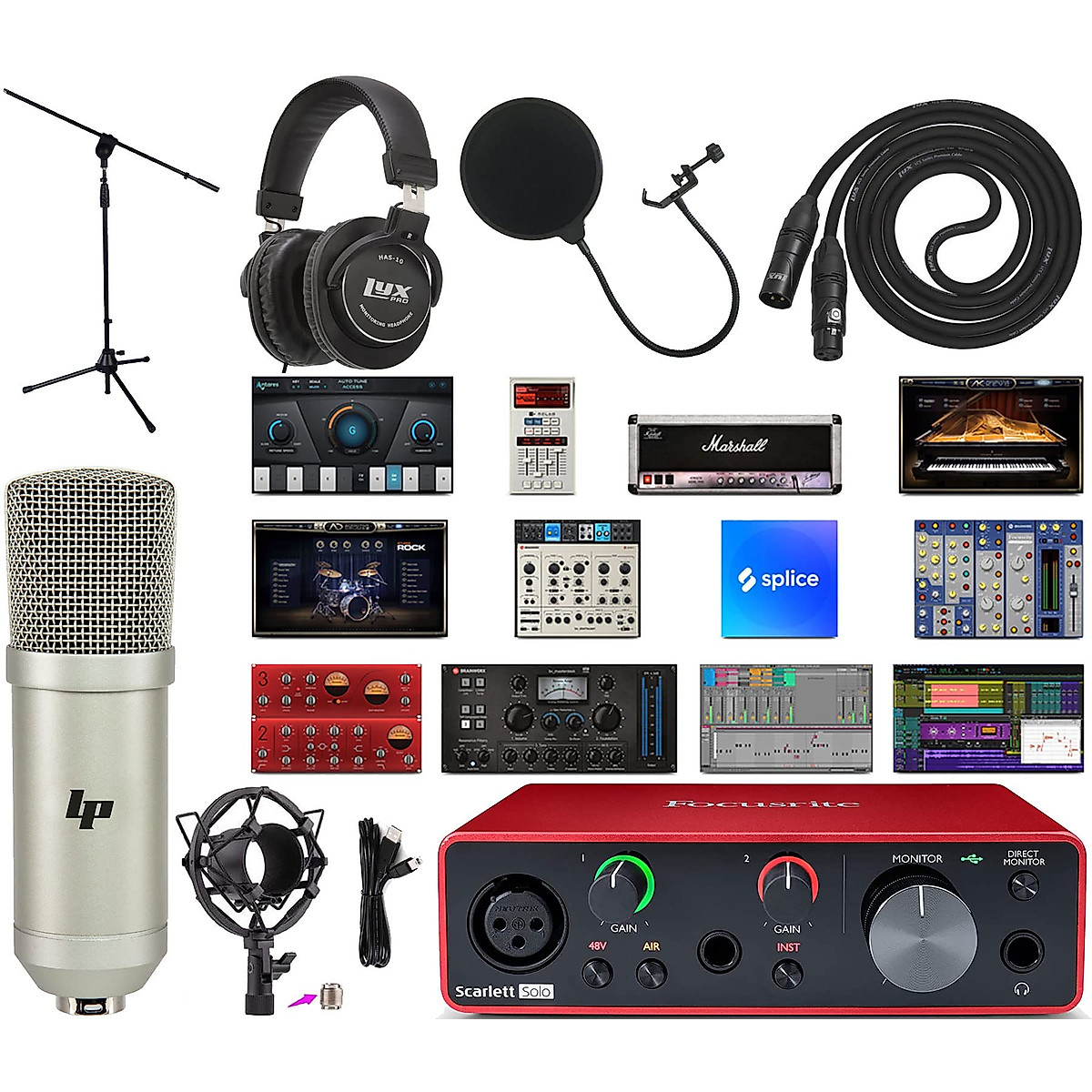 Focusrite Scarlett Solo 2x2 USB Audio Interface Full Studio Bundle with Creative Music Production Software Kit