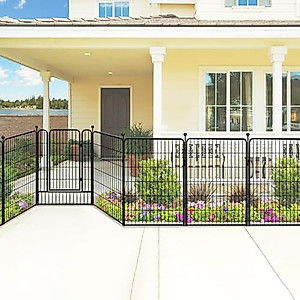 Decorative Garden Fence with Gate Fencing for Yard 40in(H) x 18ft(L) Metal Garden Fencing Temporary Camping Fence Outdoor Dog Playpen Garden Fence Animal Barrier Rustproof No Dig Garden Border