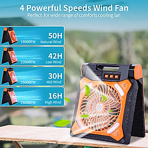 WESTTREE Solar Fan Battery Powered Fan, Rechargeable Fan Solar Camping Fan with Led Lantern & Power Bank, Foldable Angle Solar Powered Fan, USB Personal Cordless Fan Portable Fan for Travel Camping