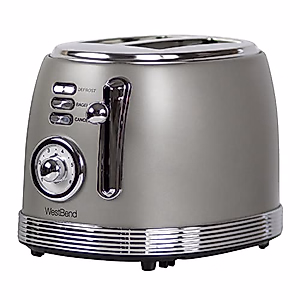 West Bend Toaster 2 Slice Retro-Styled Stainless Steel with 4 Functions and 6 Shade Settings, 850-Watts, Gray