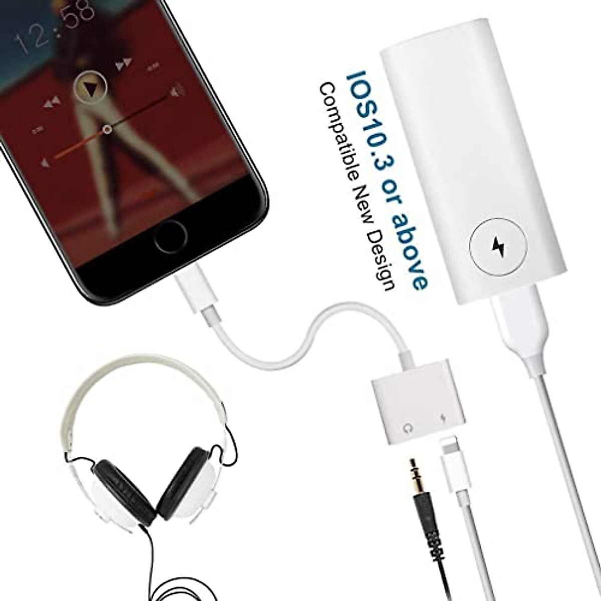 2Pack iPhone Headphone Adapter, 2 in 1 [Apple MFi Certified] Lightning to 3.5mm AUX Audio + Charger Splitter Dongle Headphone Adapter for iPhone 14 13 12 11 XS XR X 8 7 iPad Support All iOS
