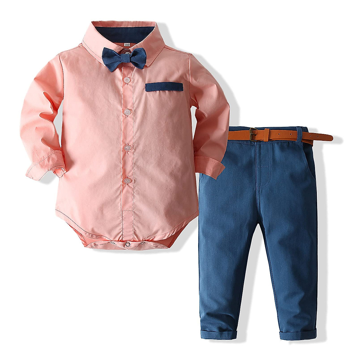 Kimocat Baby Boys Clothes Sets Long Sleeve and Pants Gentleman Outfit Suits (Pink, 3-6 Months)