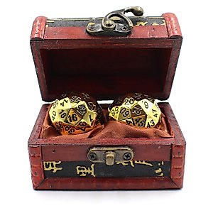 Large D60 Metal Dice with Gold Treasure Chest for Role Playing Games