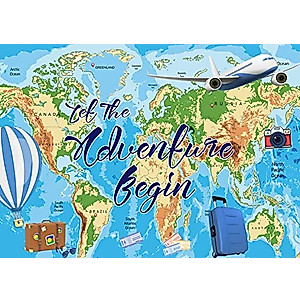 Adventure Awaits Backdrop Travel Themed World Map Photography Background Let The Adventure Begin World Travel Graduation Birthday Baby Shower Party Decorations Banner (6x4ft(70x40inch))