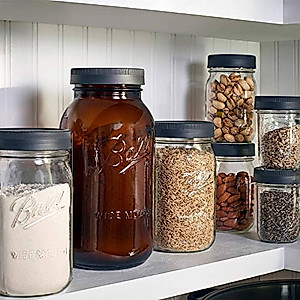 Jarden Ball(r) Wide Mouth Leak-proof Storage Lids 6/pkg-grey, Black