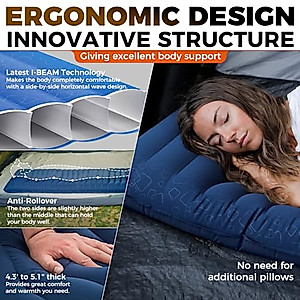 KingCamp Sleeping Pad for Camping, 4.3 Inches Ultralight Backpacking Sleeping Pad Inflating Sleeping Mat for Tent, Cot, Traveling, Hiking Outdoor, Picnic