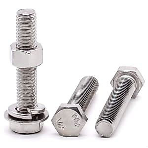 10 Sets Glvaner 5/16-18 x 2" Stainless Steel Hex Head Screws Bolts, Nuts, Flat & Lock Washers, 18-8 (304) Stainless Steel, Full Thread, Coarse Thread